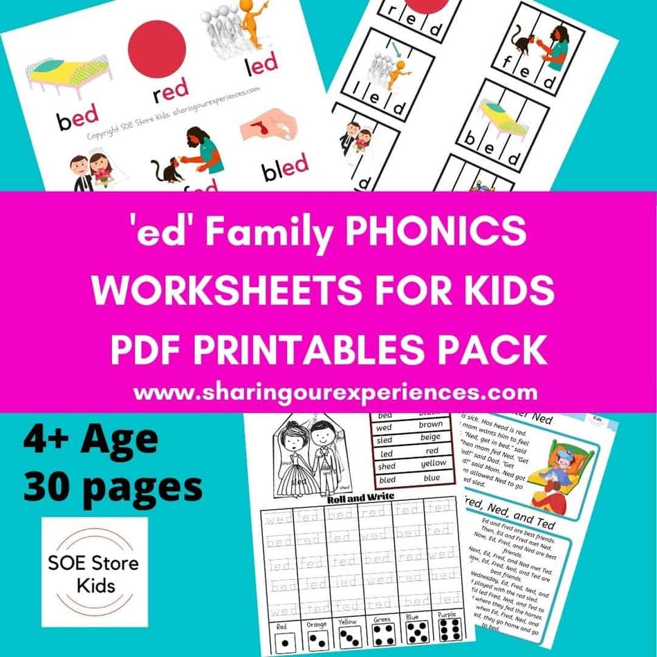 "ed" word family Phonics worksheets for kids