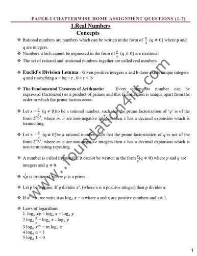 Class 10 Telangana State Board Maths Important Questions and Objectives ...