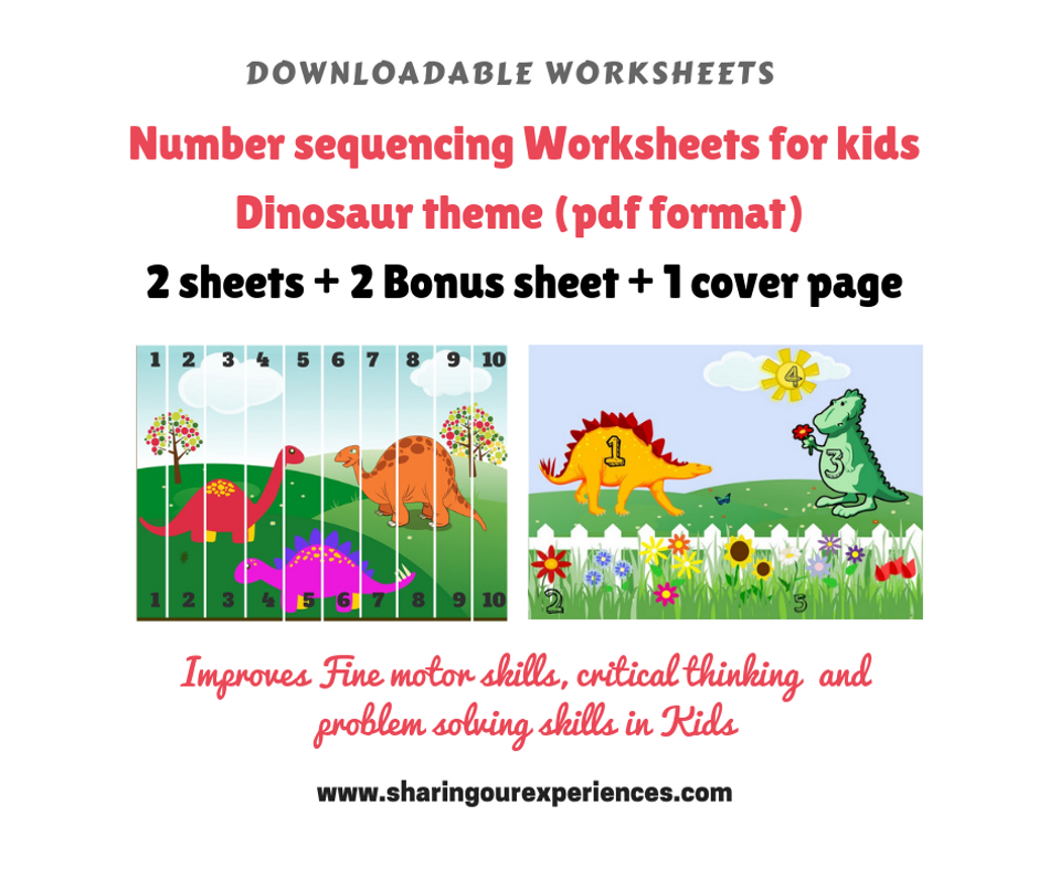 Number Sequencing printable worksheets Dinosaur theme (2 sheets + 2 ...