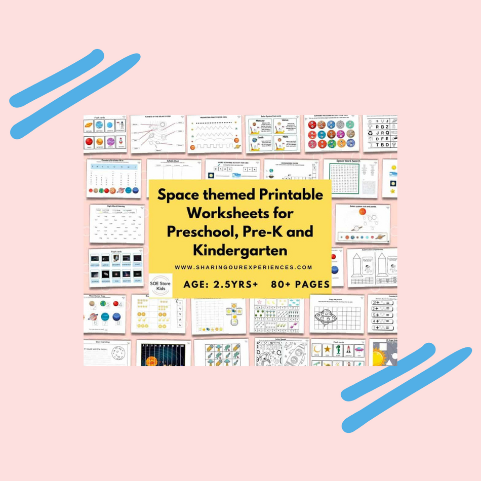 Space themed printable worksheets for preschool pre-k and kindergraten