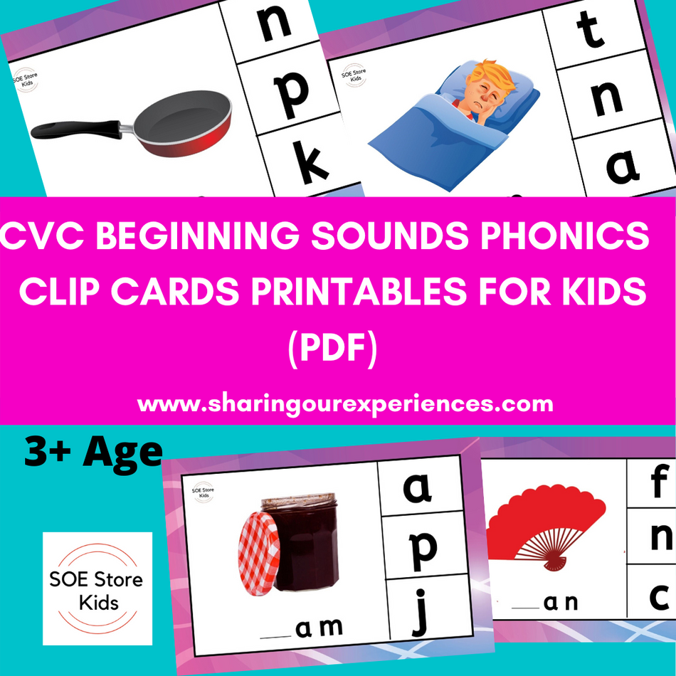 CVC word family clip cards Beginning sounds