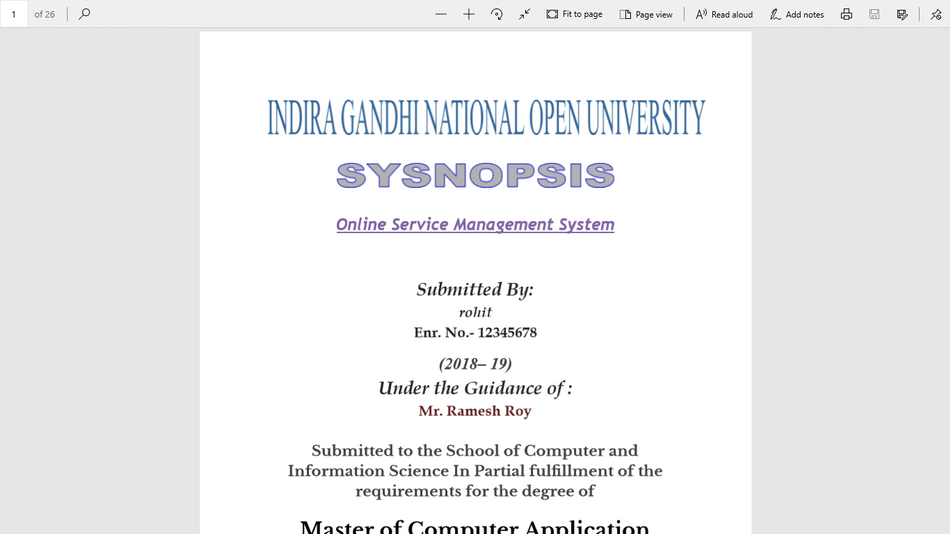 IGNOU BCA MCA COMPLETE PROJECT REPORT SYNOPSIS