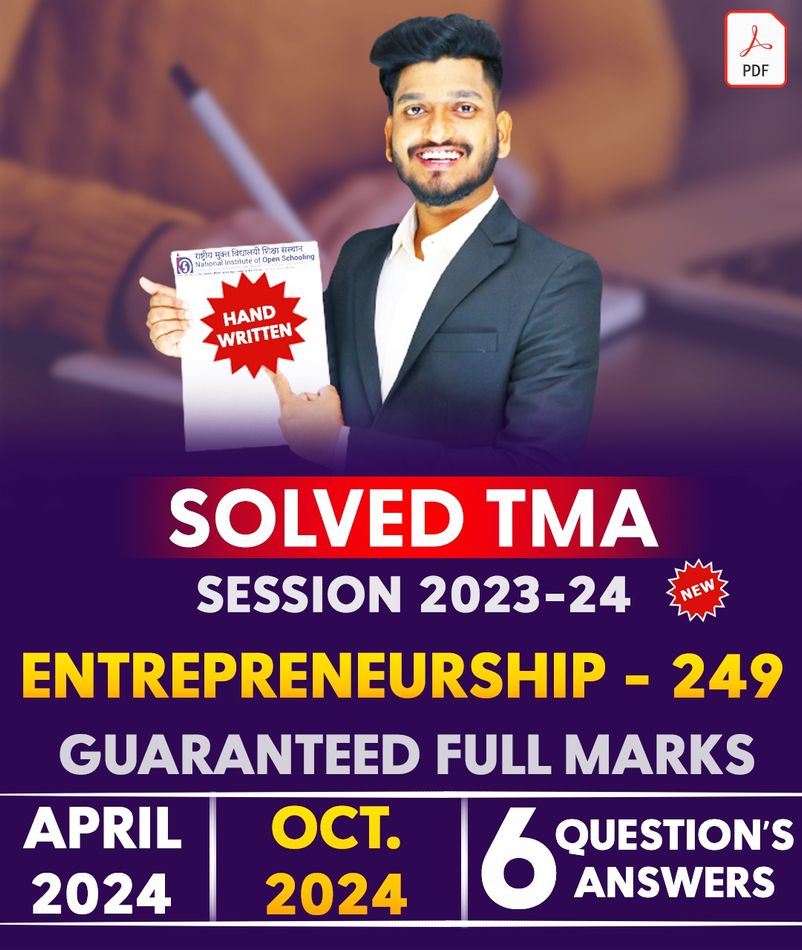 NIOS CLASS 10TH ENTREPRENEURSHIP (249) Handwritten SOLVED TMA In English Medium PDF SESSION 2023-24