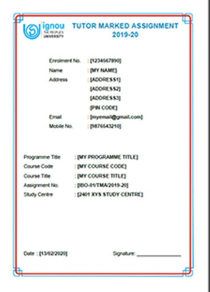 IGNOU Assignment Front Cover Page Editable In Ms Word Sancha Bir Subba