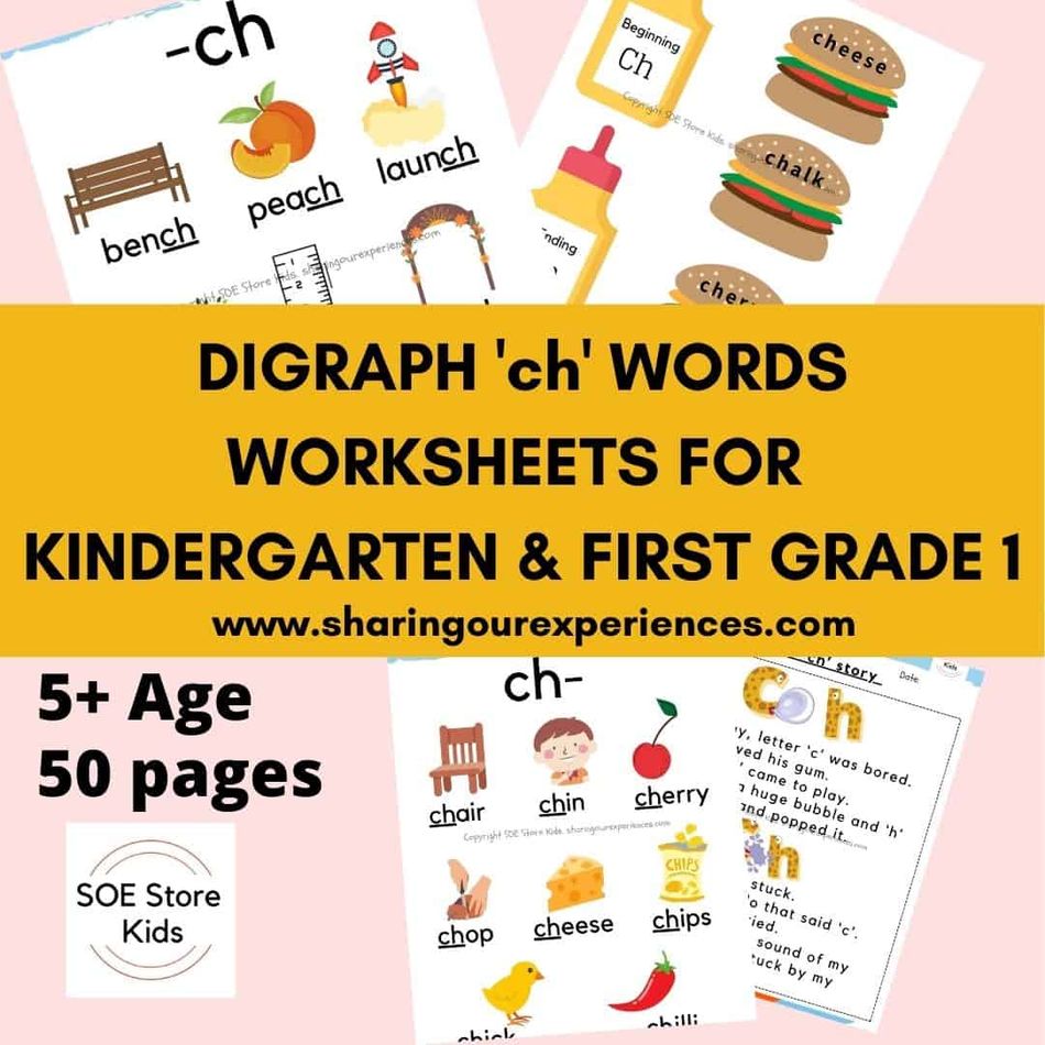 Digraph 'ch' words worksheets for Kindergarten & First grade 1